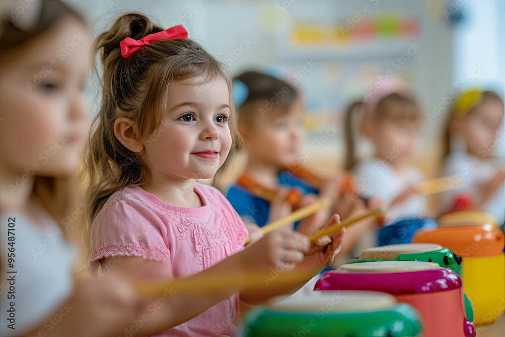 Kindergarten Children Learning Music Using Various Colorful Instruments ...
