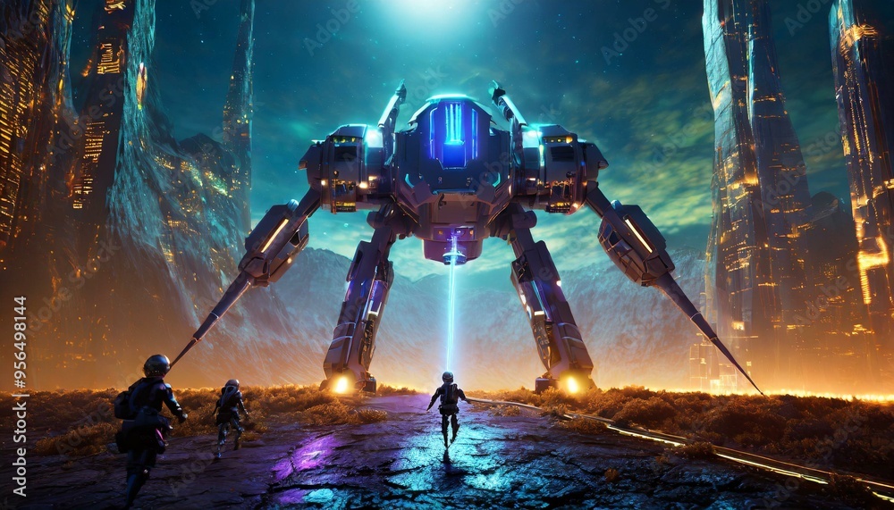 RPG Game Concept of Detailed catastrophic inside game army versus giant ...