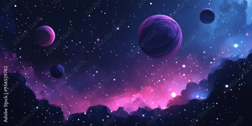 2D illustration rendered in 3D cartoon style Space themed artwork ...