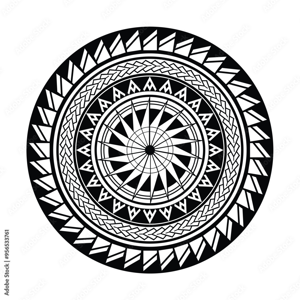 Circular tribal motif in Polynesian tattoo art. A stencil showcasing a ...