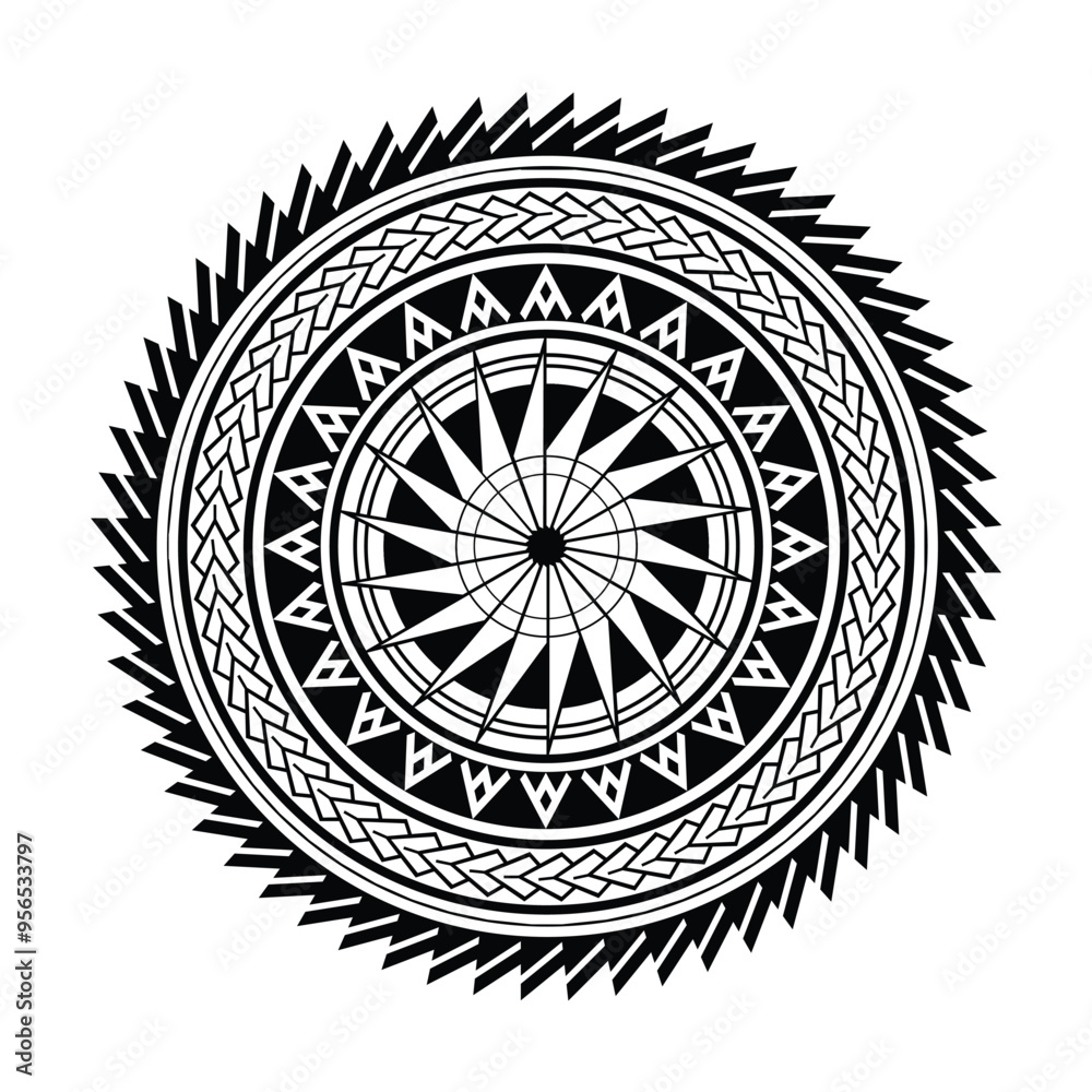 Circular tribal motif in Polynesian tattoo art. A stencil showcasing a ...