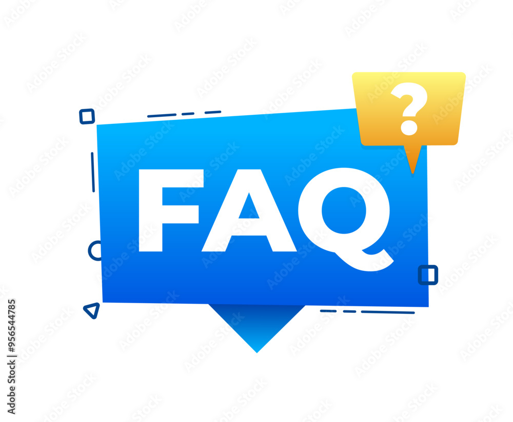 Blue and yellow faq banner with question mark icon showing frequently ...