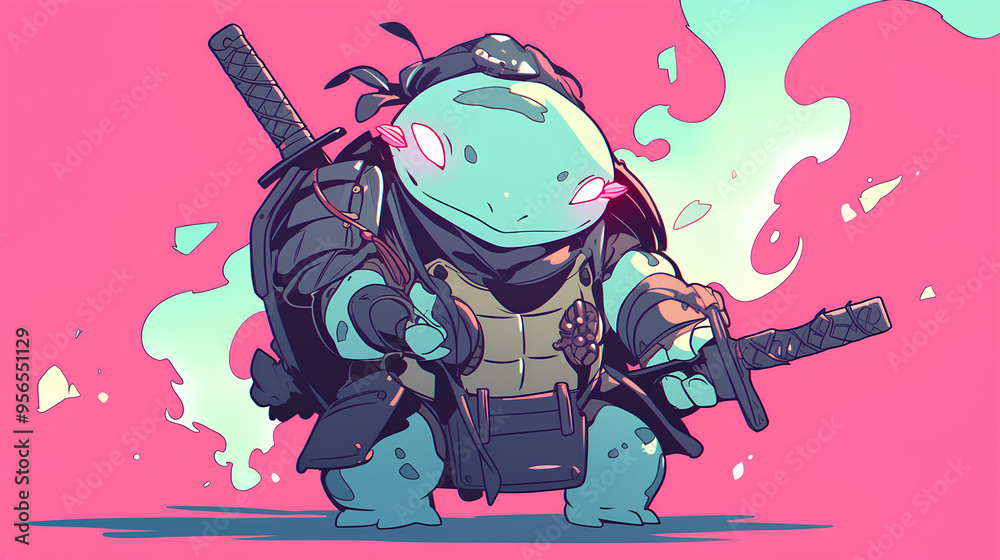 Cute turtle wearing Japanese samurai armor, cool poses, cute kawaii ...