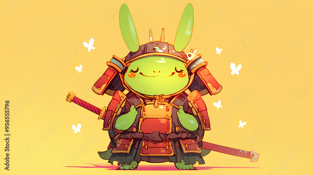 Cute turtle wearing Japanese samurai armor, cool poses, cute kawaii ...