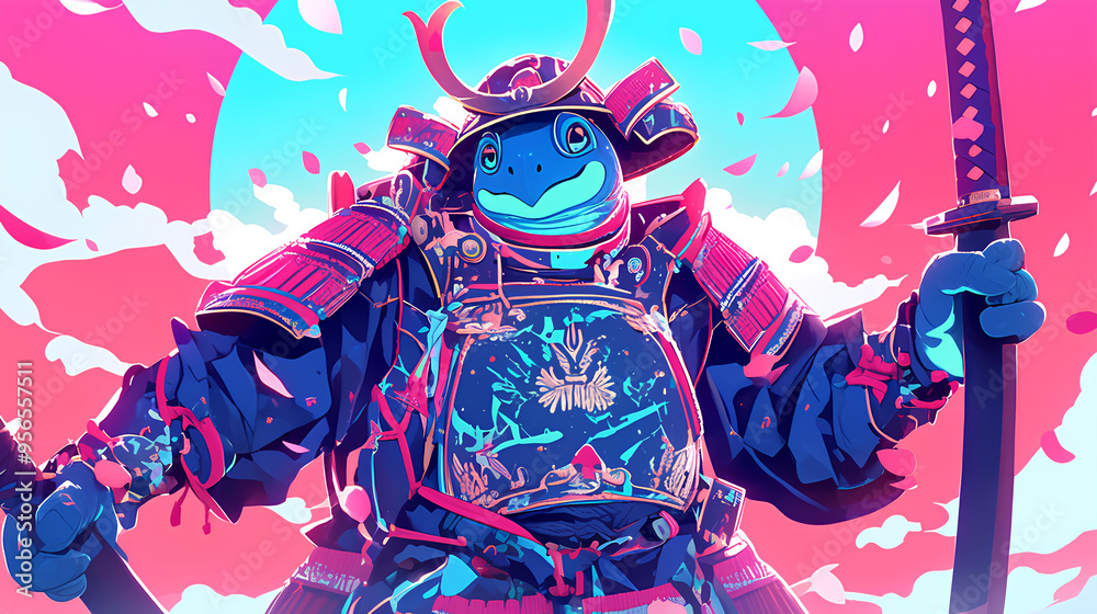 Cute turtle wearing Japanese samurai armor, cool poses, cute kawaii ...