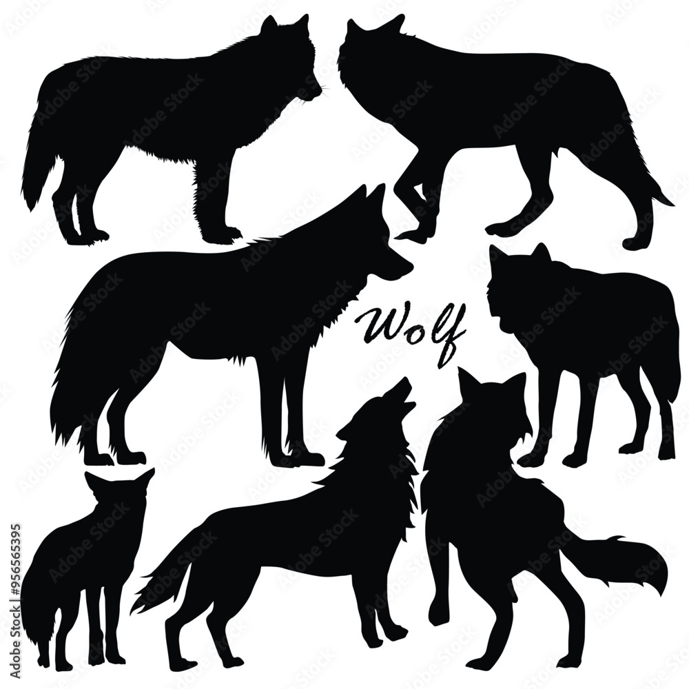 Dangerous wild animals wolf silhouettes. Wolf full body silhouette ...