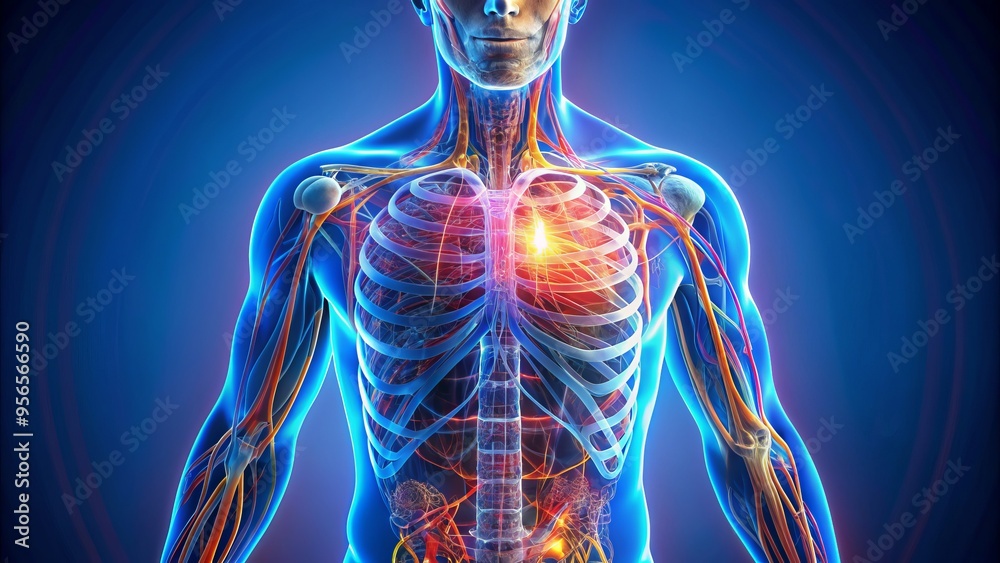 Vibrant 3D illustration of the human body, showcasing intricate ...