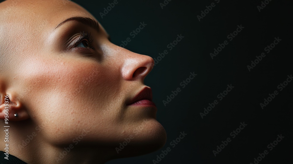 A detailed close-up of a person’s ear with short hair, highlighting the ...