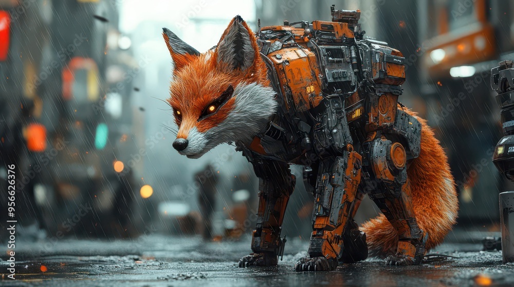 futuristic cyberpunk animals engaged in dynamic action poses wearing ...