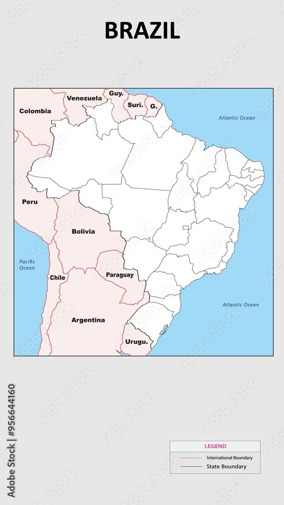 Brazil Map. Political map of Brazil with state border in outline ...