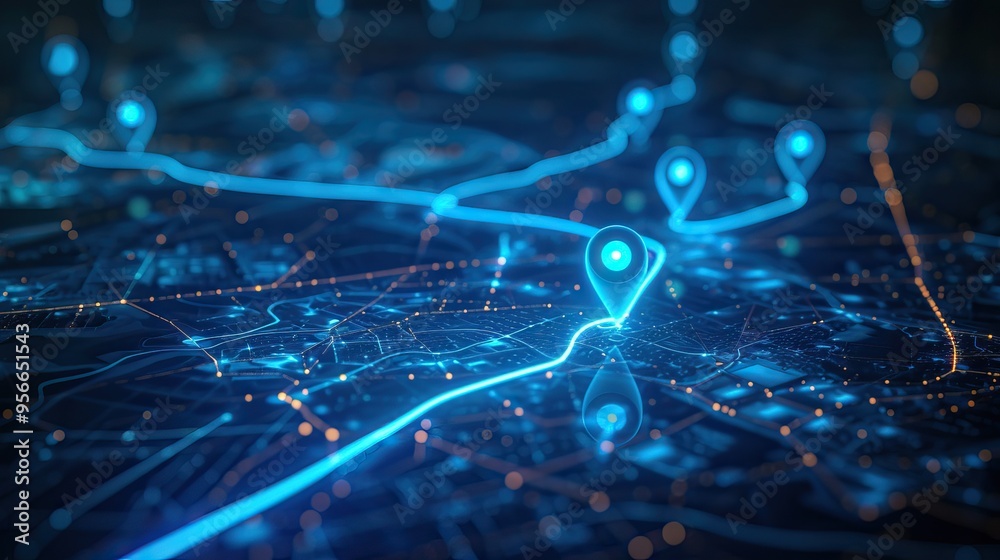 Navigation Route on Digital City Map Stock Illustration | Adobe Stock