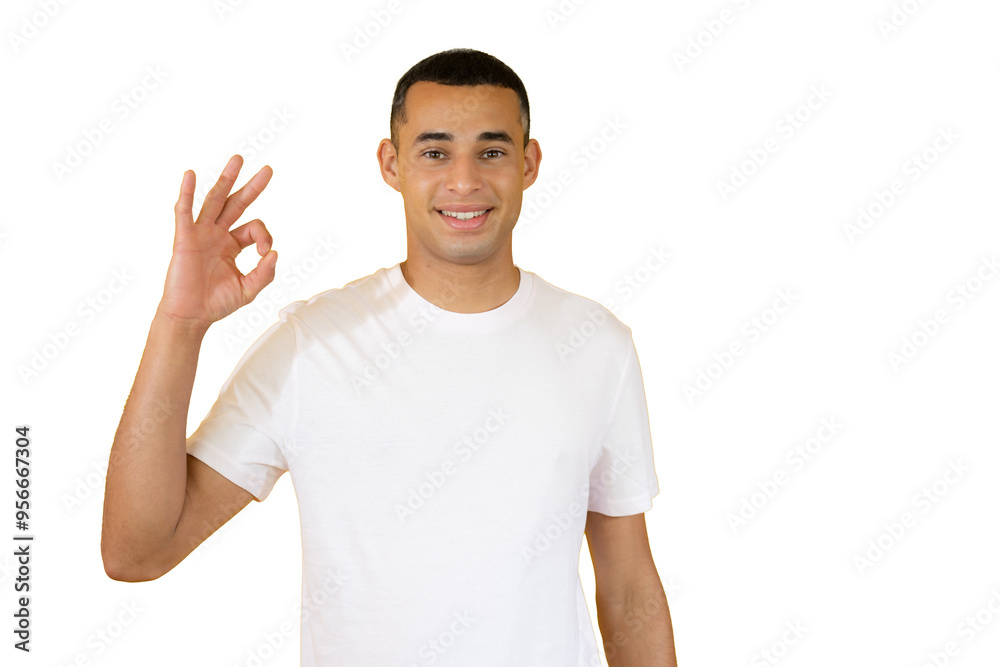 Young handsome man over isolated transparent background showing okay ...