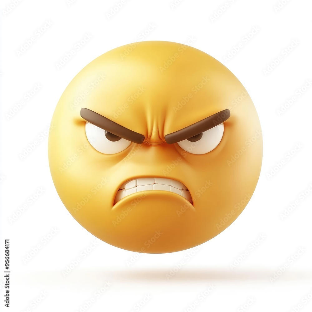 Vibrant 3D emoji of an angry face showcasing furrowed brows and clenched teeth against a ...