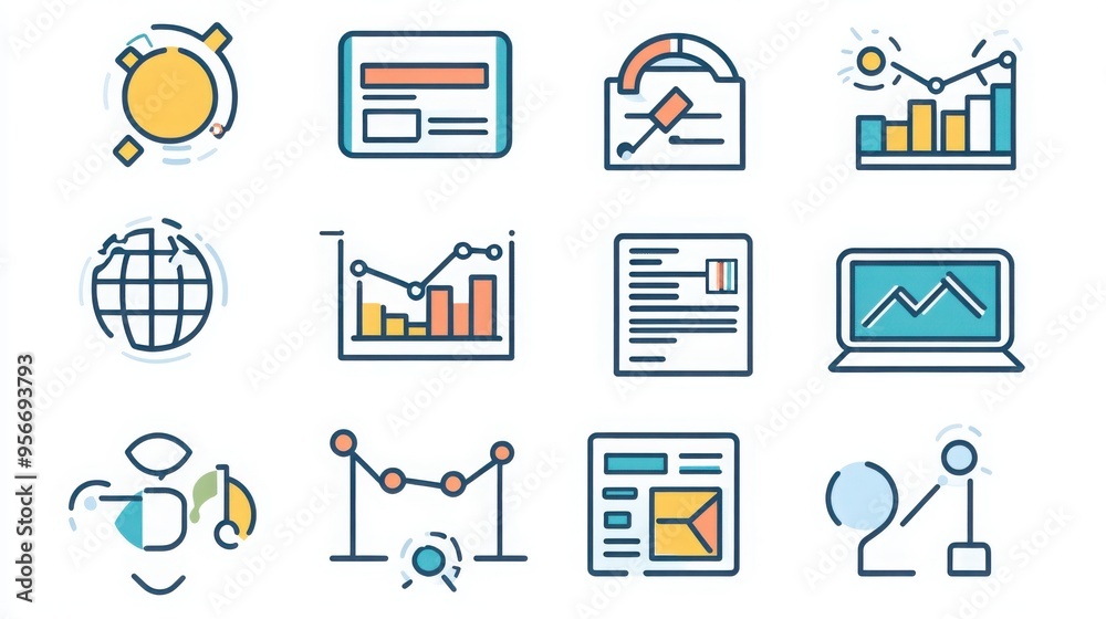 Project Management thin line icon set. Containing Gantt chart, project ...