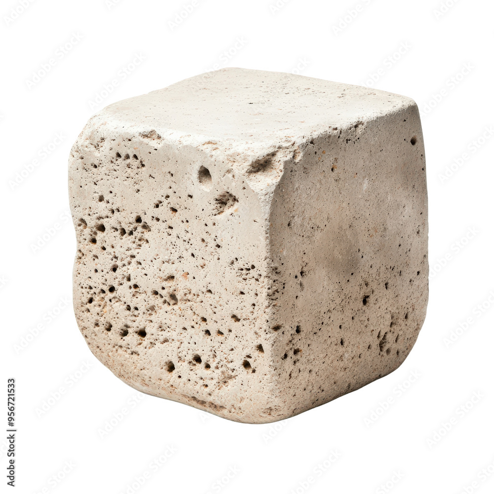 High-resolution image of a single beige pumice stone cube with a ...