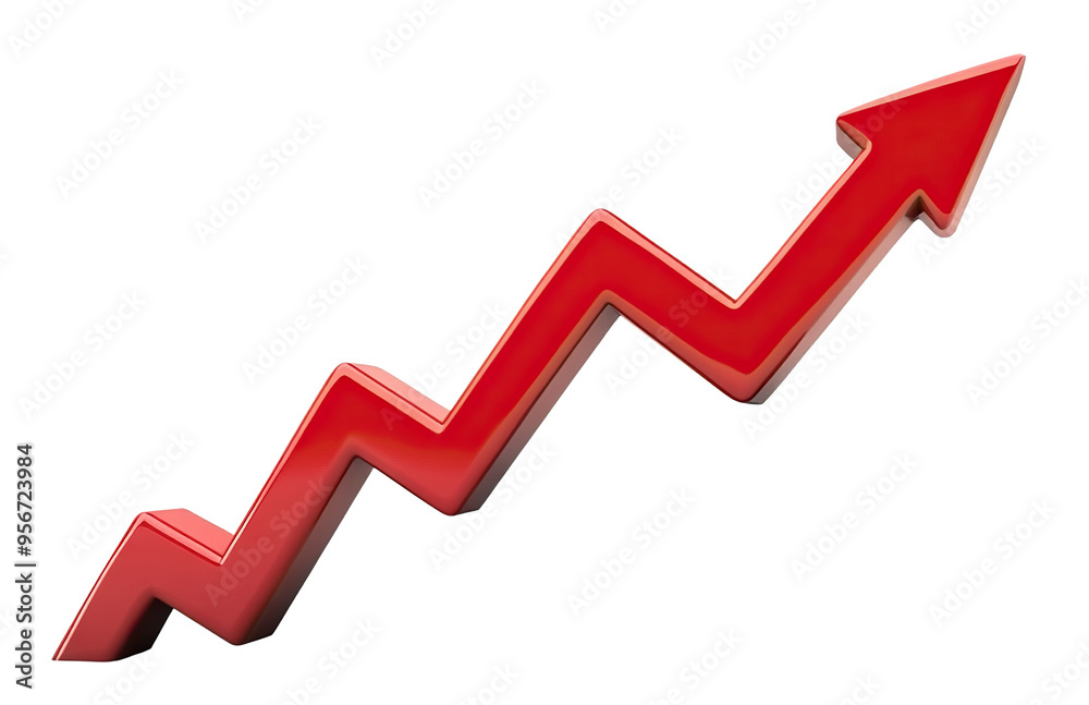 Red upward arrow graph showing rising trend, cut out Stock Photo ...