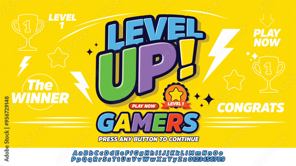Game. Level Up. Screen. Video game achievement, gaming level progress ...