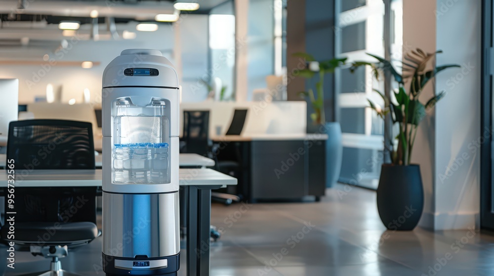 A modern water cooler in an office setting, providing clean and chilled ...