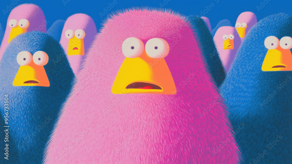 Funny, cute, eerie, dystopic, whimsical furry pink ducky duck 3D ...