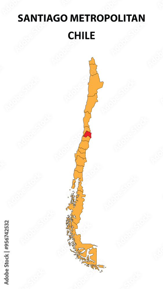 Santiago Metropolitan Map is highlighted on the Chile map with detailed ...