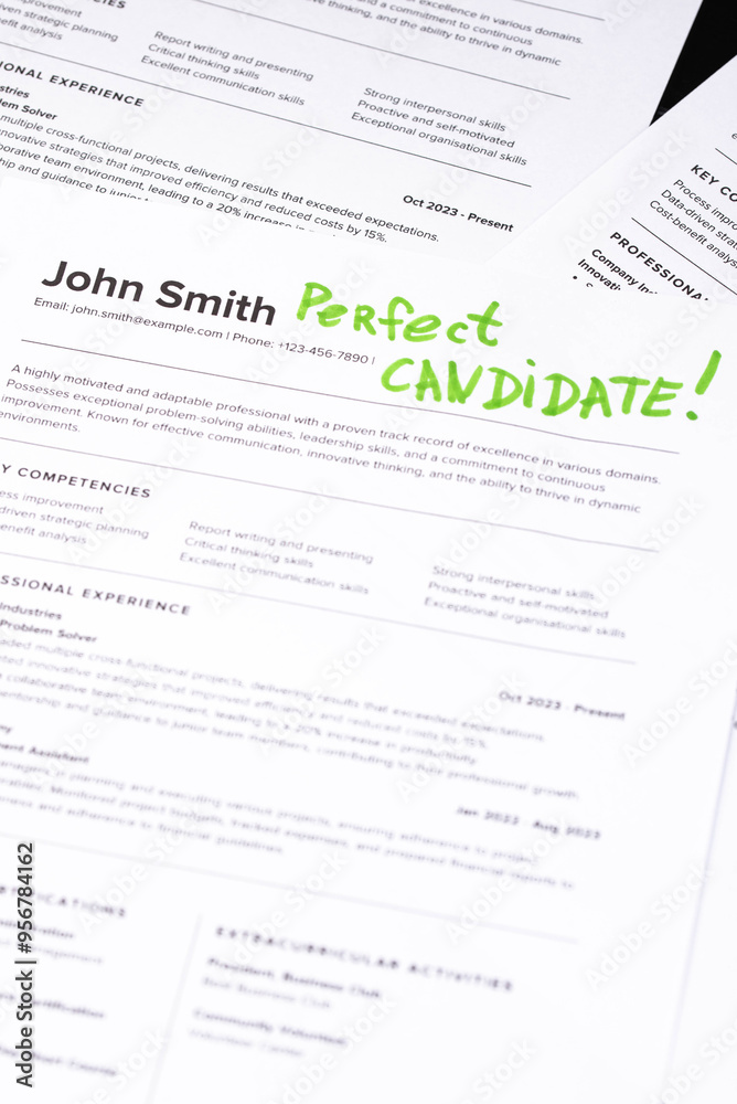 Fake mock CV (curriculum vitae) resume for John Smith, selected by HR ...