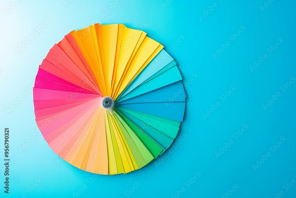 An array of colorful segments forming a wheel, set against a bright ...