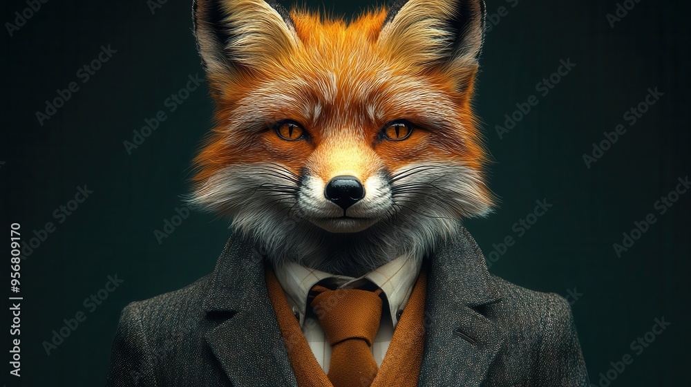 whimsical corporate fox portrait anthropomorphic fox in tailored suit ...