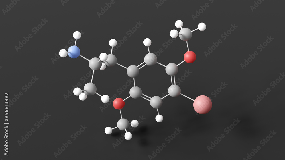 brolamfetamine molecule 3d, molecular structure, ball and stick model ...