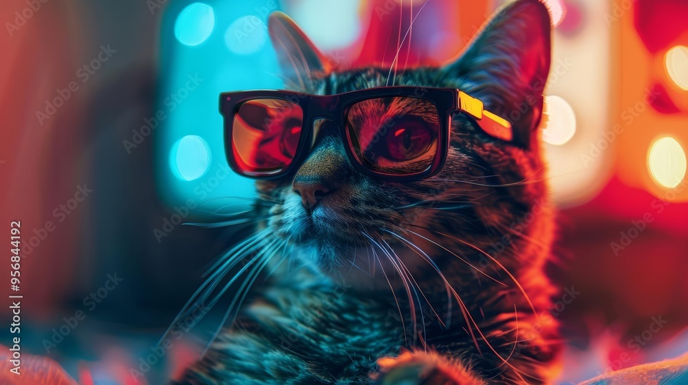 surreal portrait of cat wearing cinema glasses ai generated artwork ...
