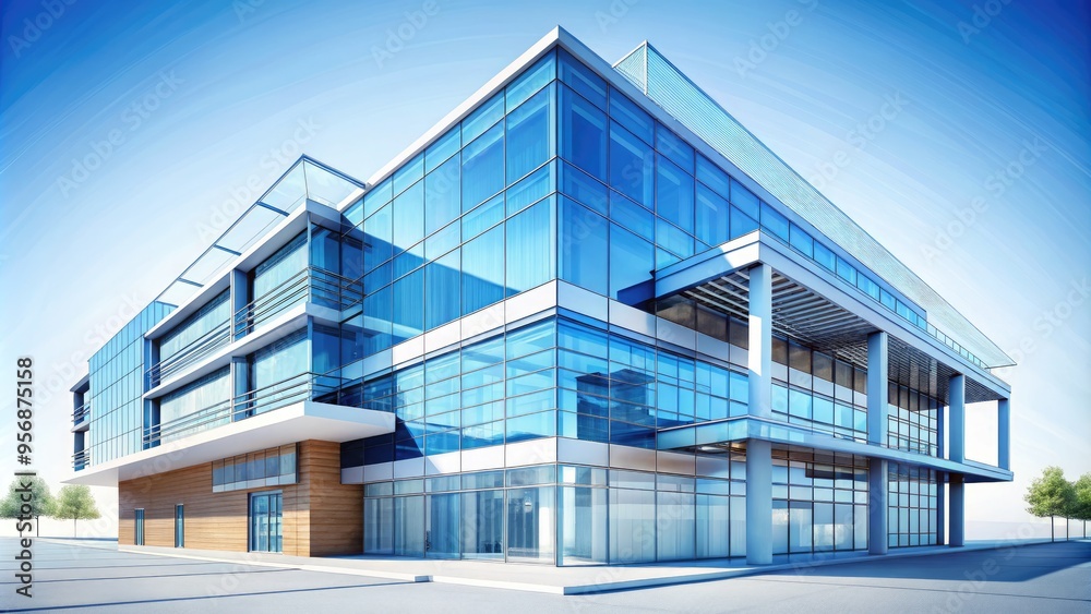 Architectural blueprint of a modern commercial building with sleek ...