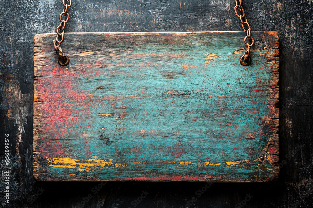 Black Background with Colorful Wooden Sign in Red, Blue, and Yellow ...