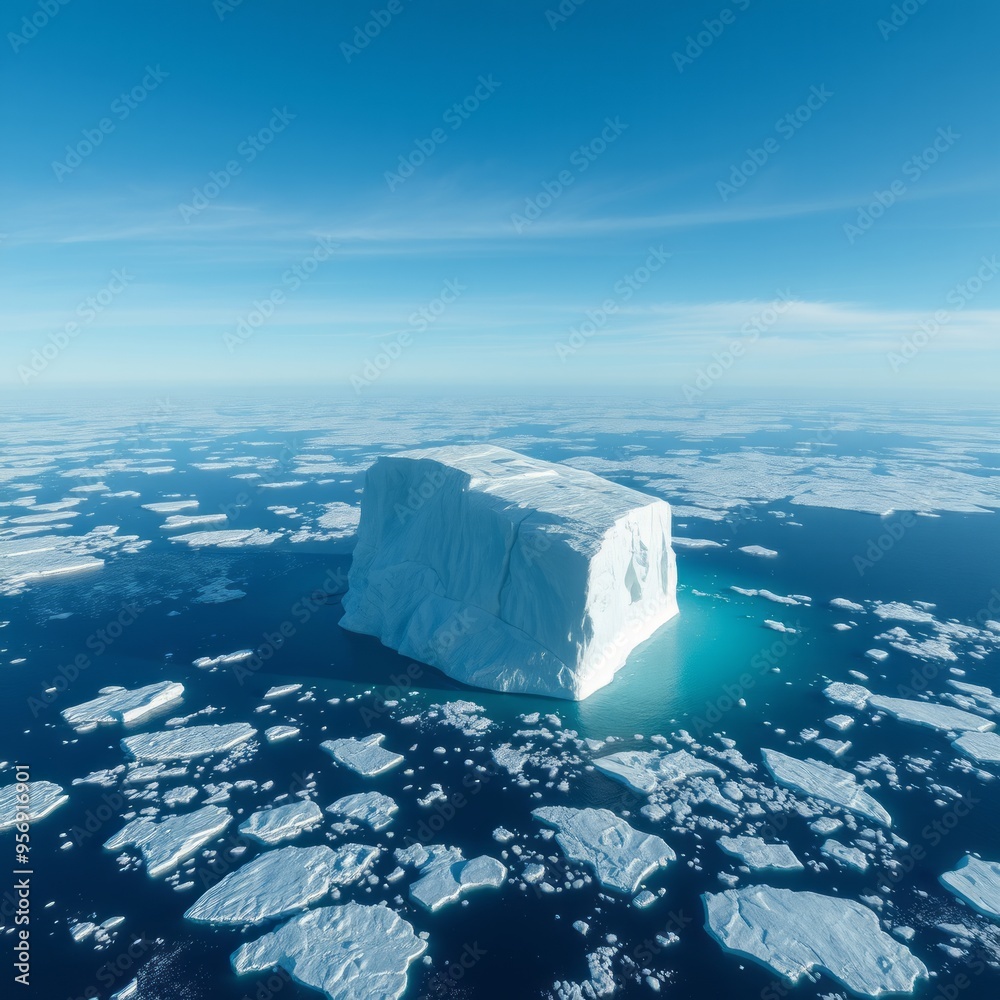 Lonely iceberg floating in the ocean, shrinking ice caps, climate ...