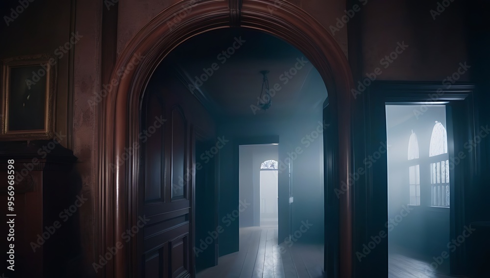 spooky victorian ghost mansion interior featuring arched door hallway ...