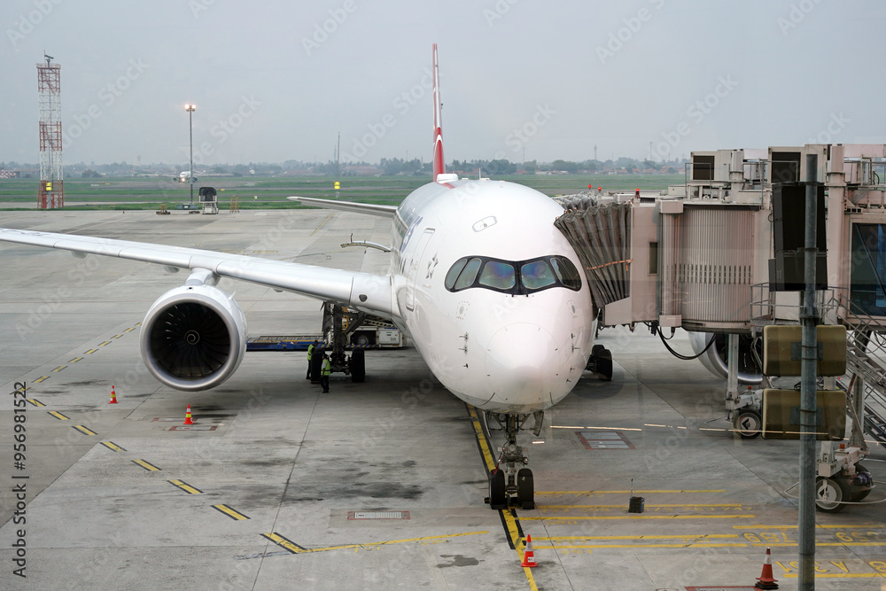 Jakarta, Indonesia - December 10, 2023: A Turkish Airlines plane docks ...