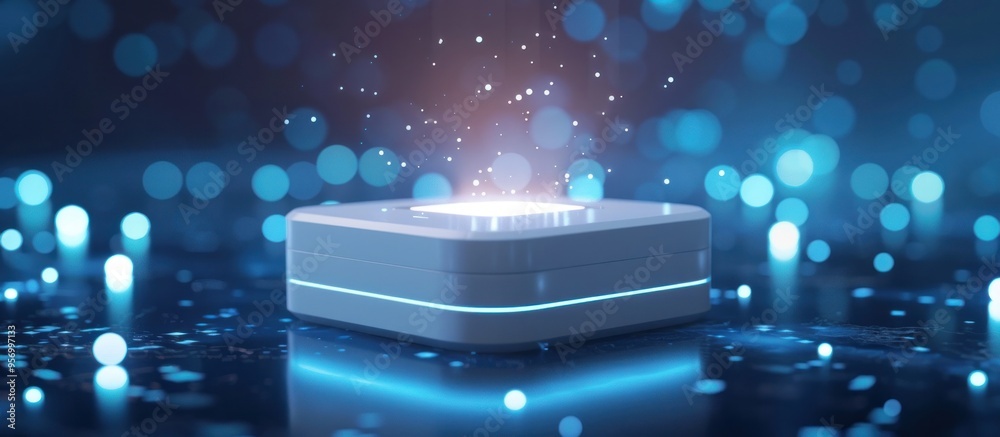 Futuristic 3D render of an advanced sleek home router design in a grey ...