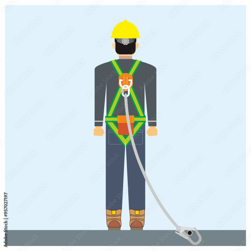 Attached the safety harness hook at the same level with work platform ...