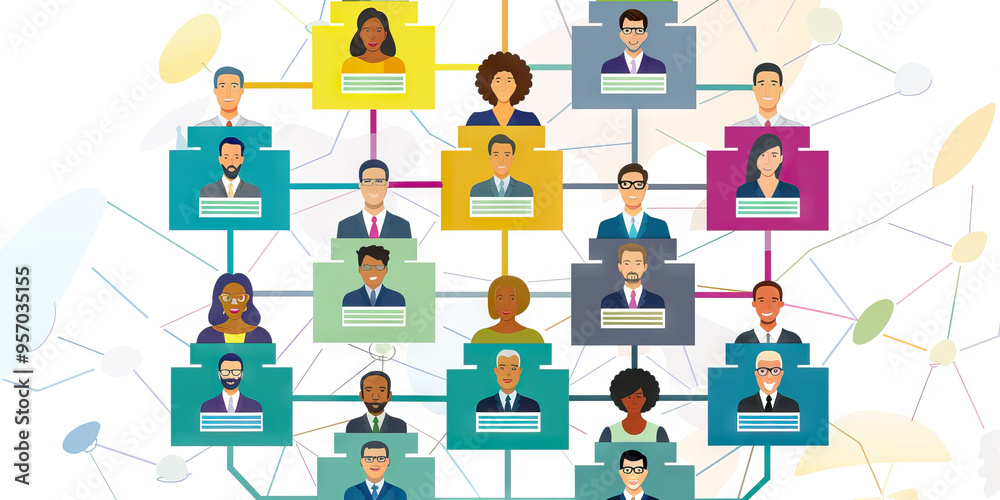 A color-coded organizational chart showing the hierarchy of a large ...