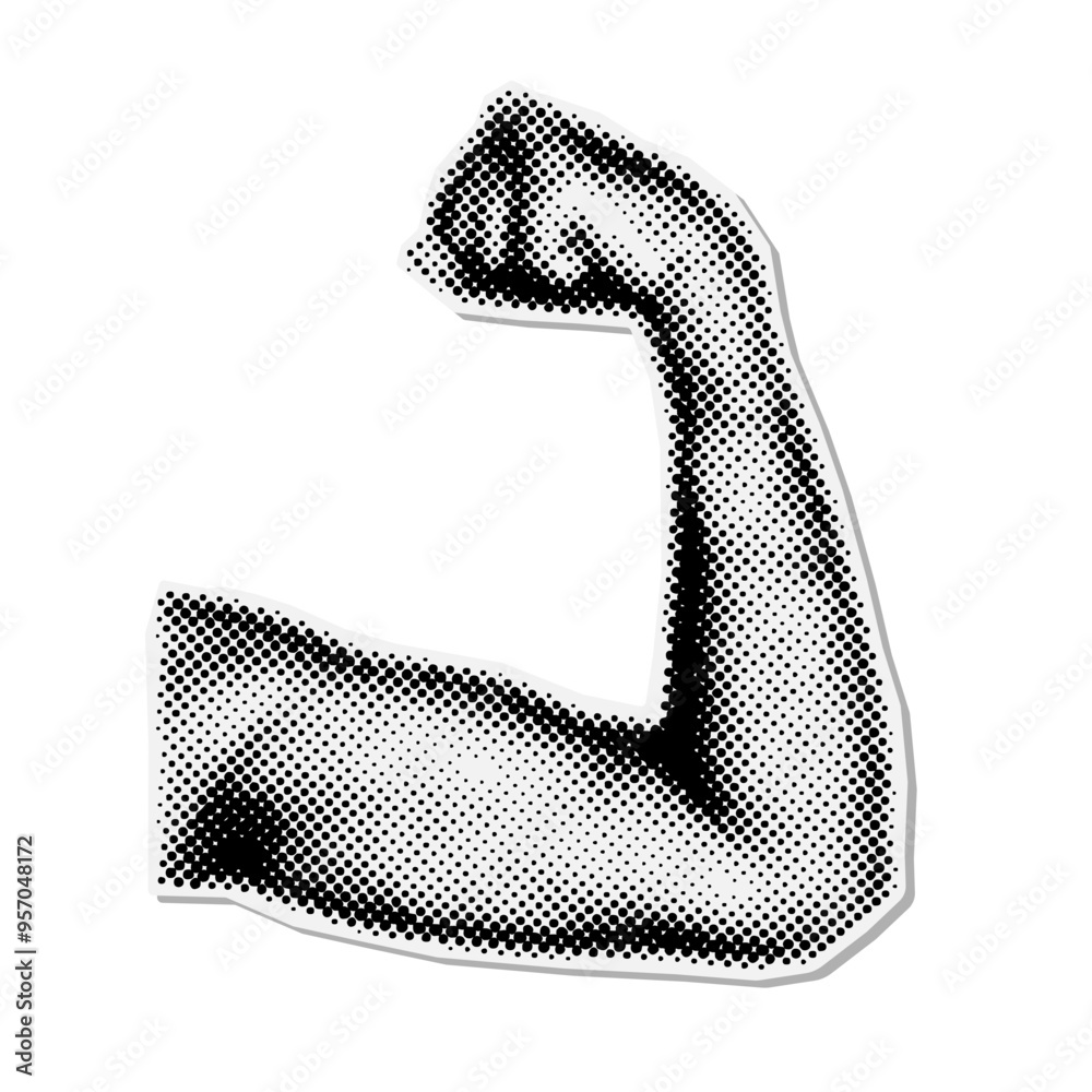 Halftone comic dotted collage with a man's hand showing strength ...