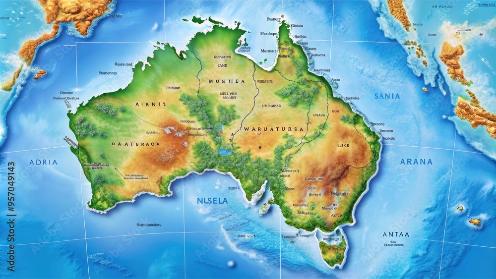 Vibrant Australia map with clear borders and geographical features ...