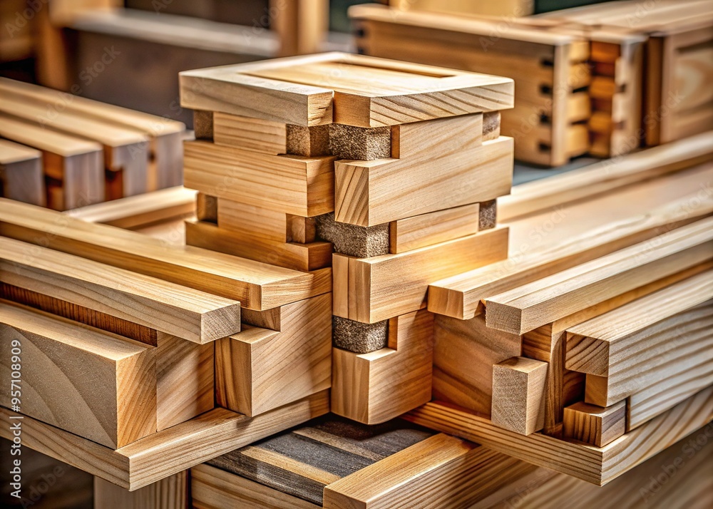 Fine-grained wood surfaces showcase intricate interlocking dovetail ...