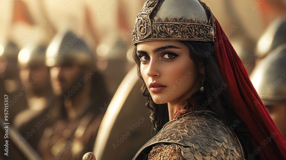 Beautiful ancient Arabian soldier army strong woman warrior background ...