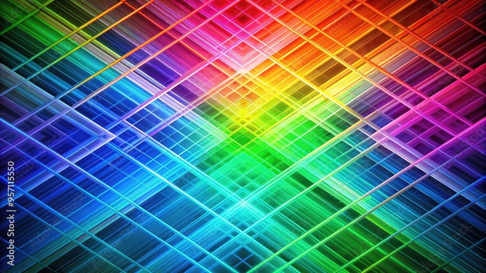 Vibrant rainbow hues intersect with a sleek, modern grid pattern ...