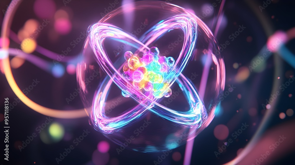 Neon Split Atom A close-up of an atom splitting, with neon pastel ...