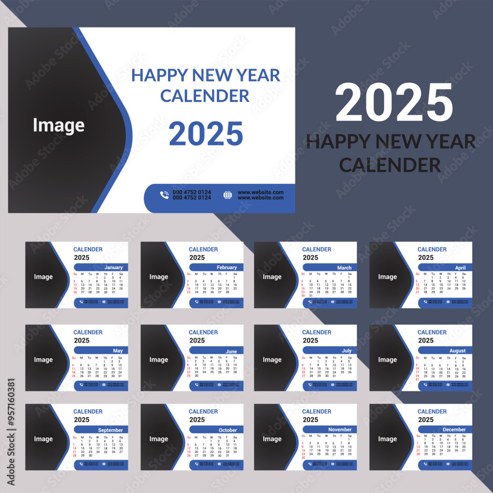 12 month calendar template 2025 tabel calender Stock Vector | Adobe Stock