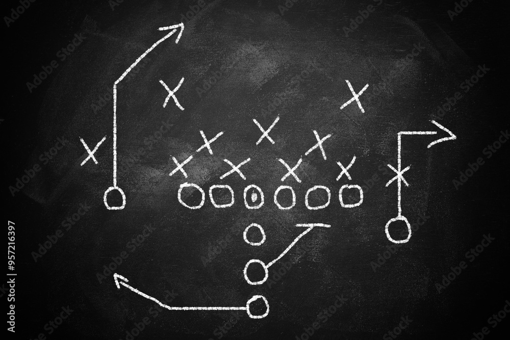 Chalkboard with scheme of football game. Team play and strategy Stock ...
