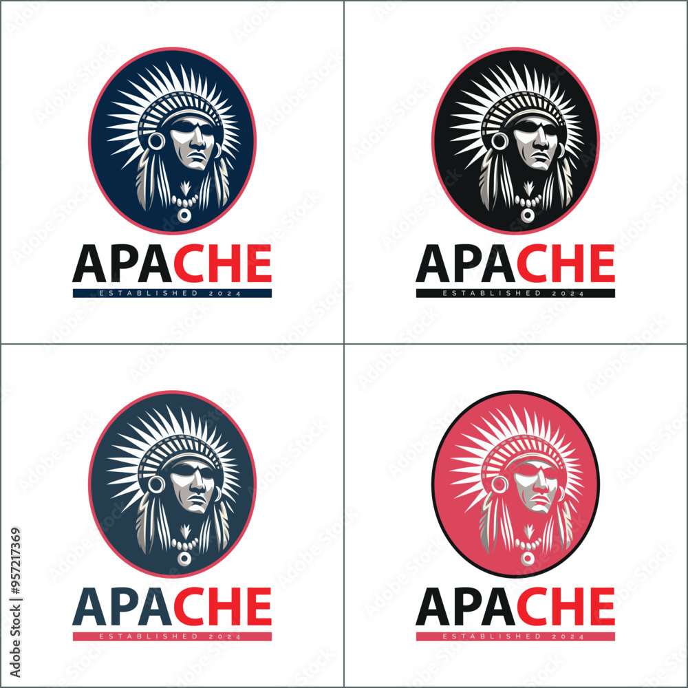 Apache indian aztec native american warrior tribes face head logo set ...