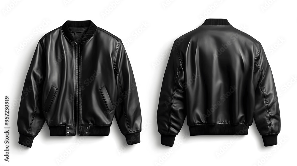 Black leather jacket mockup, front and back view, isolated on white ...