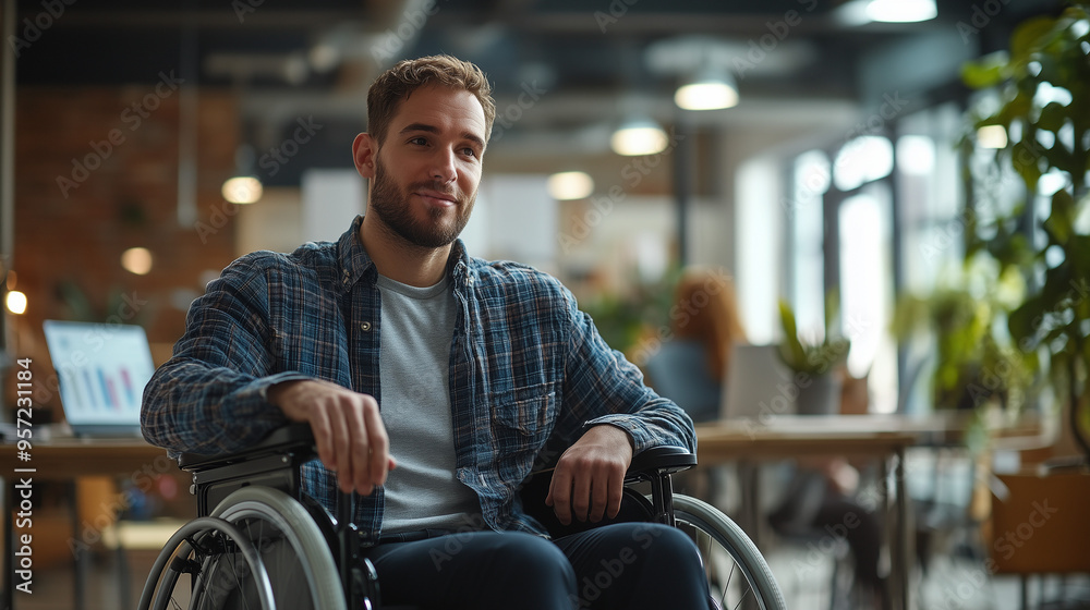Confident Man in a Wheelchair During a Job Interview in a Modern Office ...