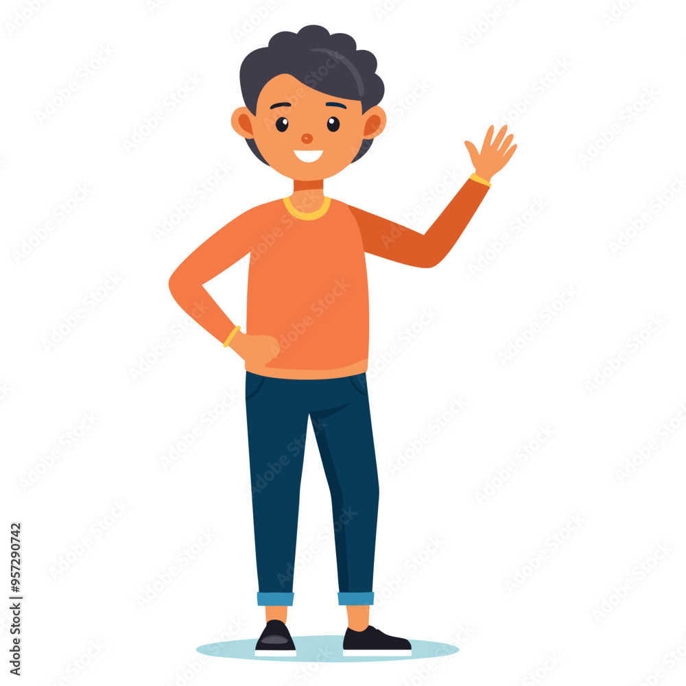 Cartoon Style Person Showing Wait Sign with Hand, Vector Illustration ...