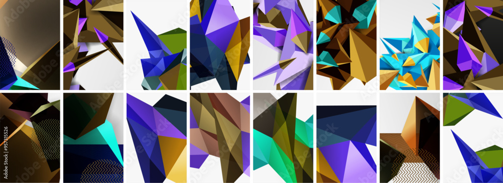Set of low poly triangles poster geometric backgrounds. Vector ...